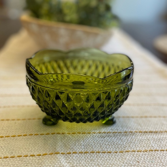 Other | Olive Green Depression Glass Claw Foot Dish | Poshmark